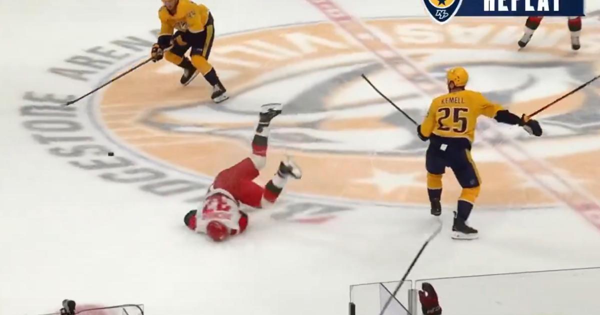 Andrei Svechnikov destroyed by open ice hit at center ice. - HockeyFeed